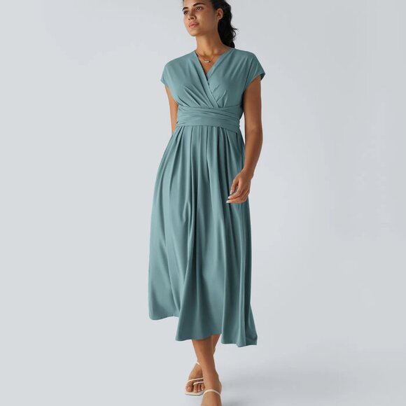 HALARA | Dresses | Halara V Neck Short Sleeve Pocket Tie Back Quick Dry ...